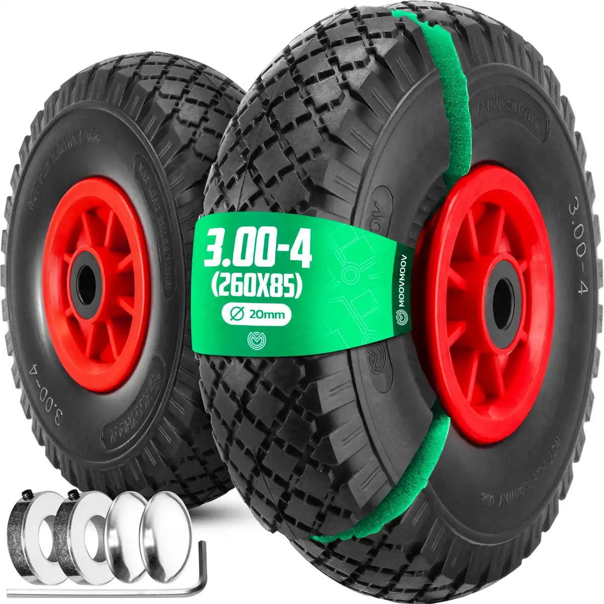 3.00-4 Flat-Free Tire and Wheel with PVC Rim and 3/4" Axle bore | MOOVMOOV